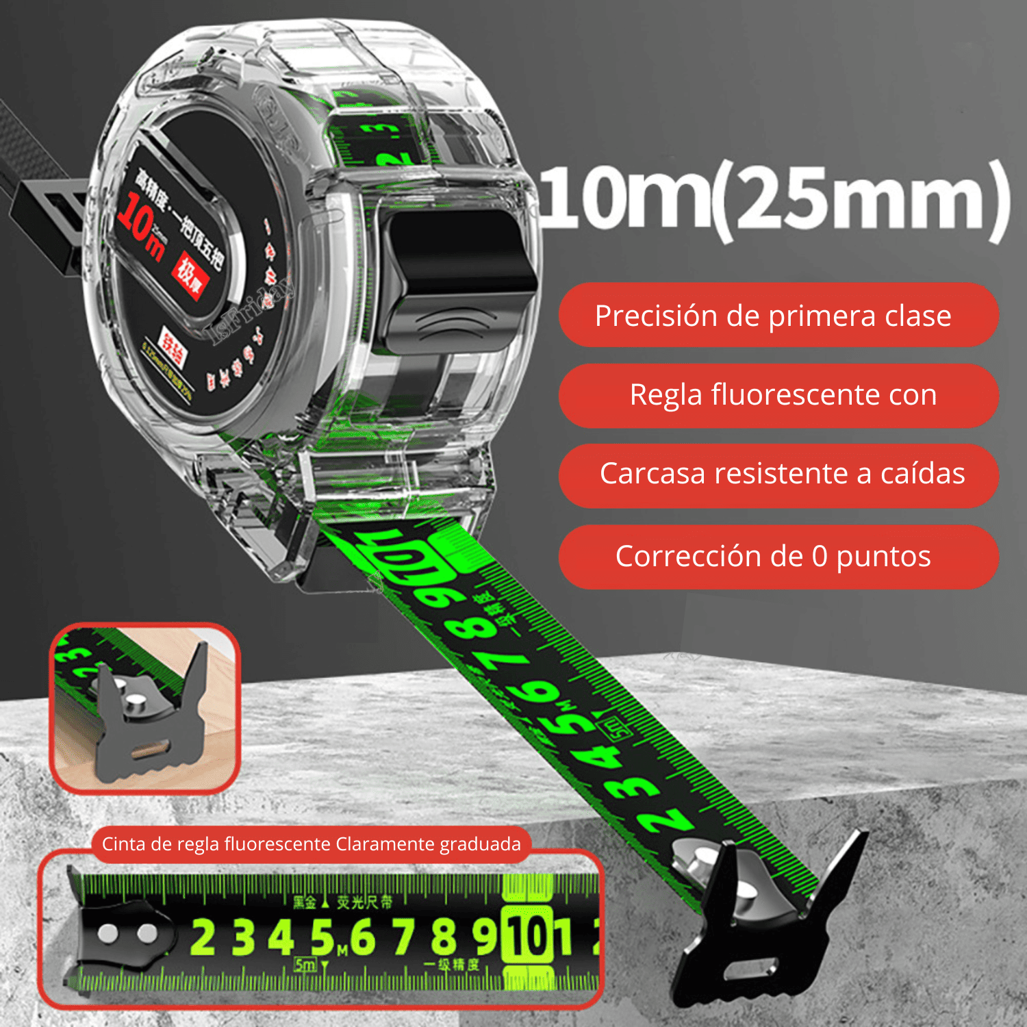 Flexómetro Doble Cara de 7.5m y 10m – Autobloqueo PRO – EmmTools